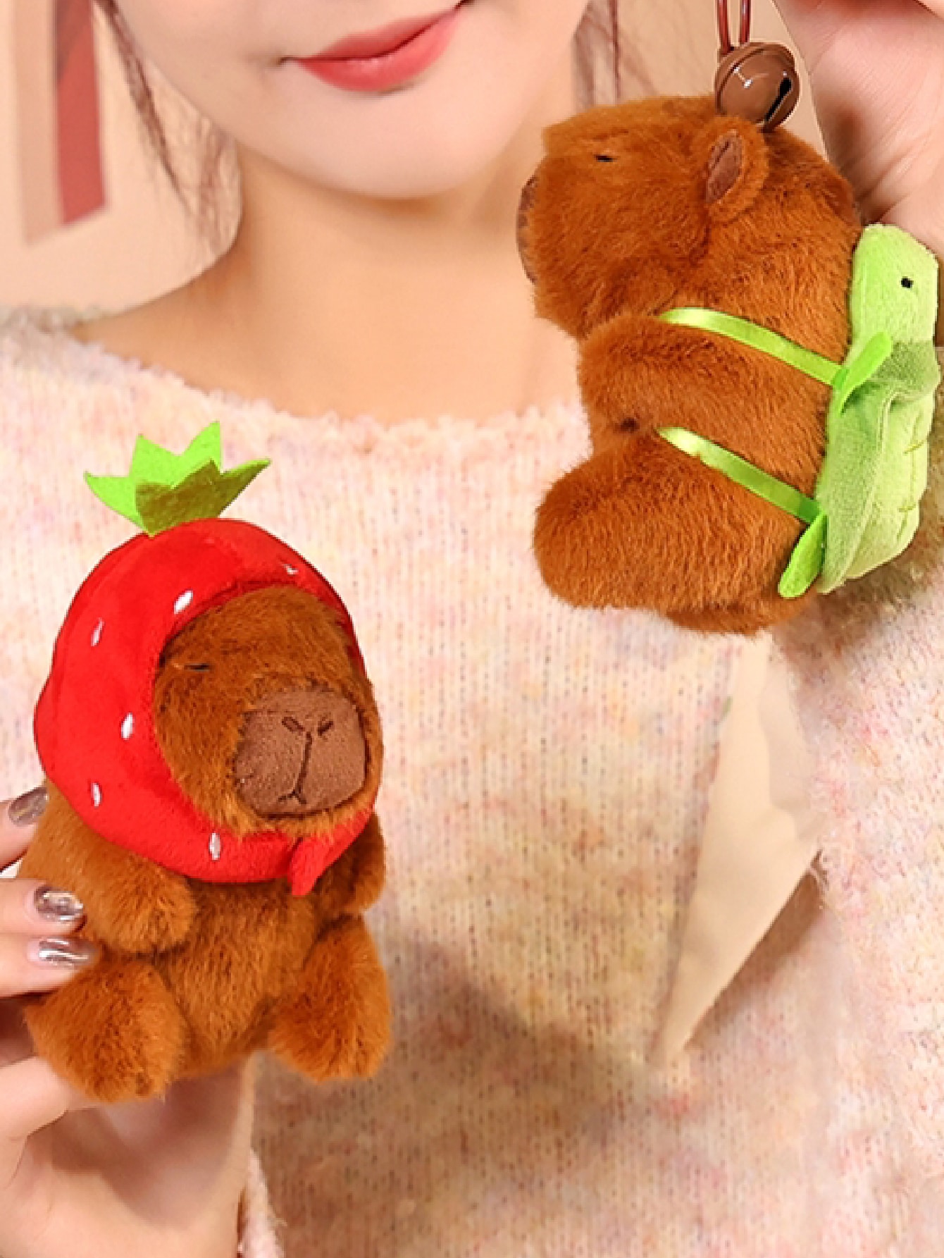 Capybara Stuffed Animal Carry a Turtle on Back ,Realistic Strawberry ...