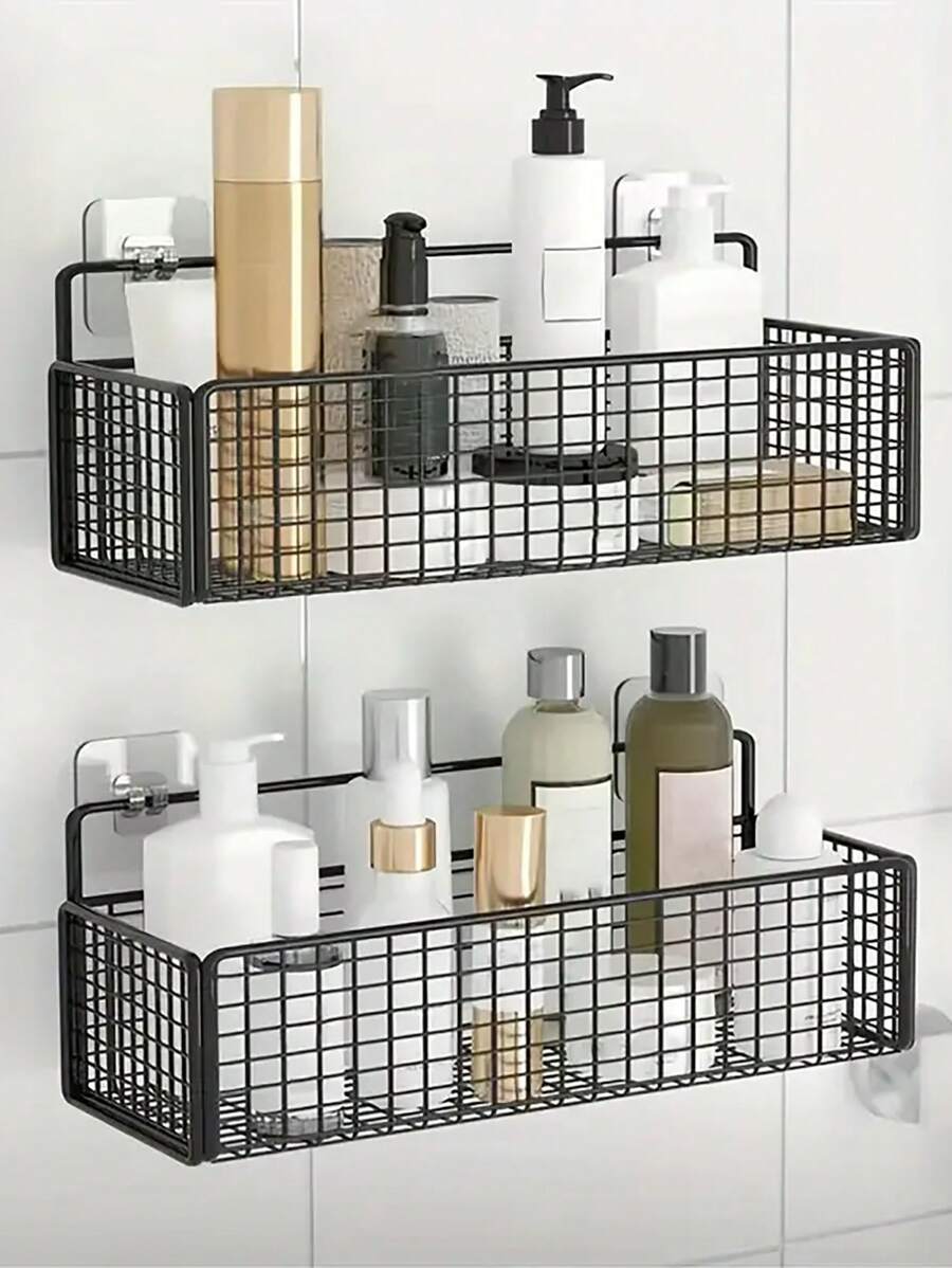 1pc Black Stainless Steel Rectangular Perforation-Free Wall-Mounted ...