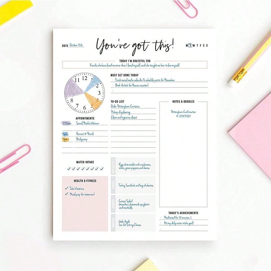 Daily Planner - Undated Tear-Off Sheets Notepad Includes Calendar ...