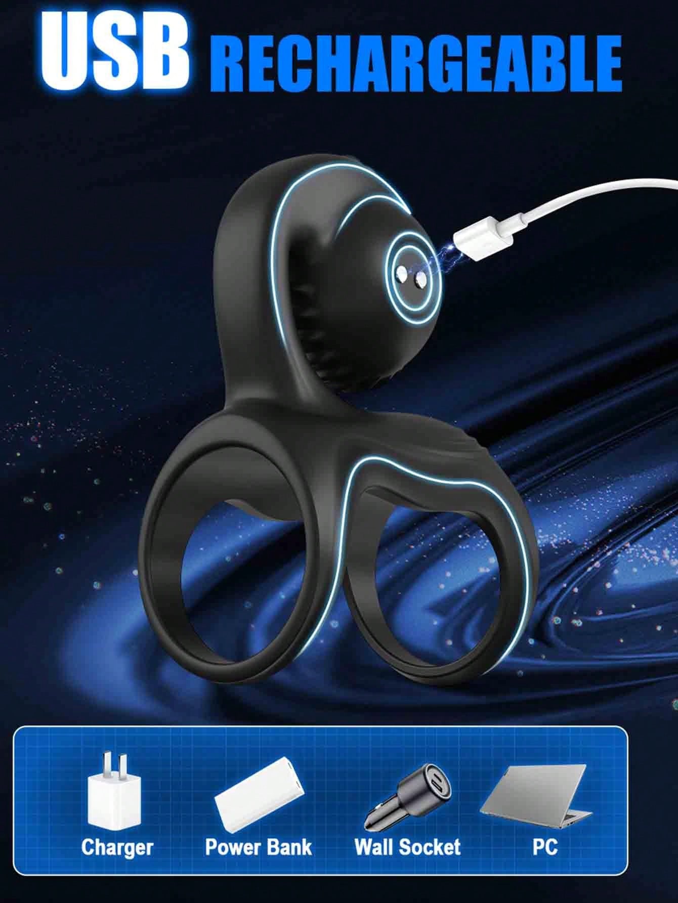 1pc Vibrating Ring, Sex Toy Vibrator with 10 Vibration Modes & USB ...