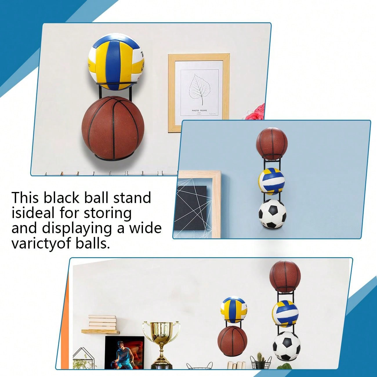 Wall-mounted Ball Storage Rack For Volleyball Basketballs Footballs ...