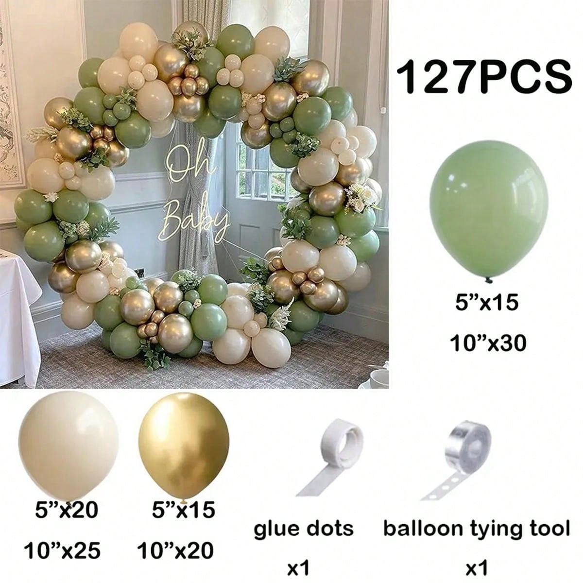 Sage Green, Sand, White And Metallic Gold Balloon Garland & Arch Kit ...