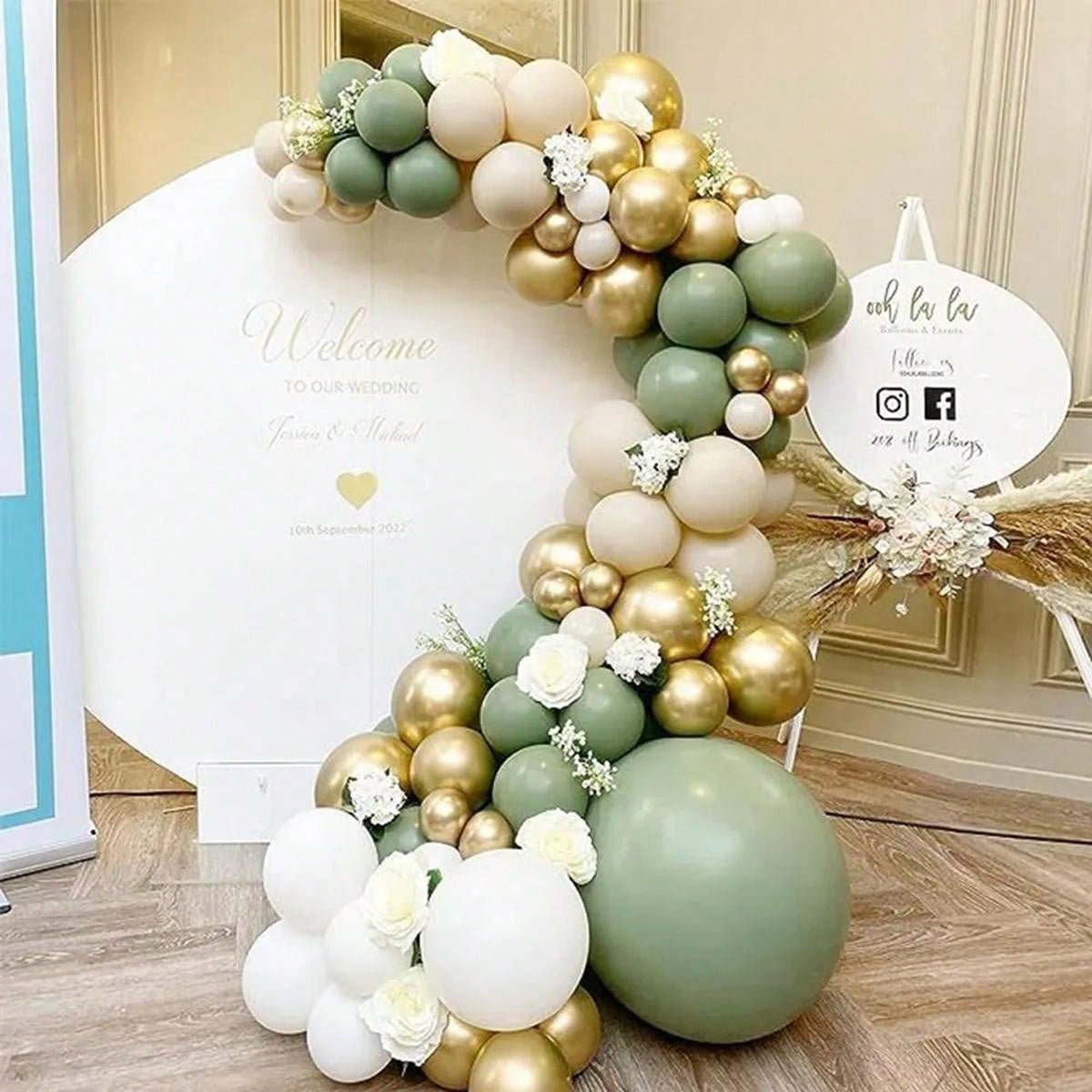 Sage Green, Sand, White And Metallic Gold Balloon Garland & Arch Kit ...