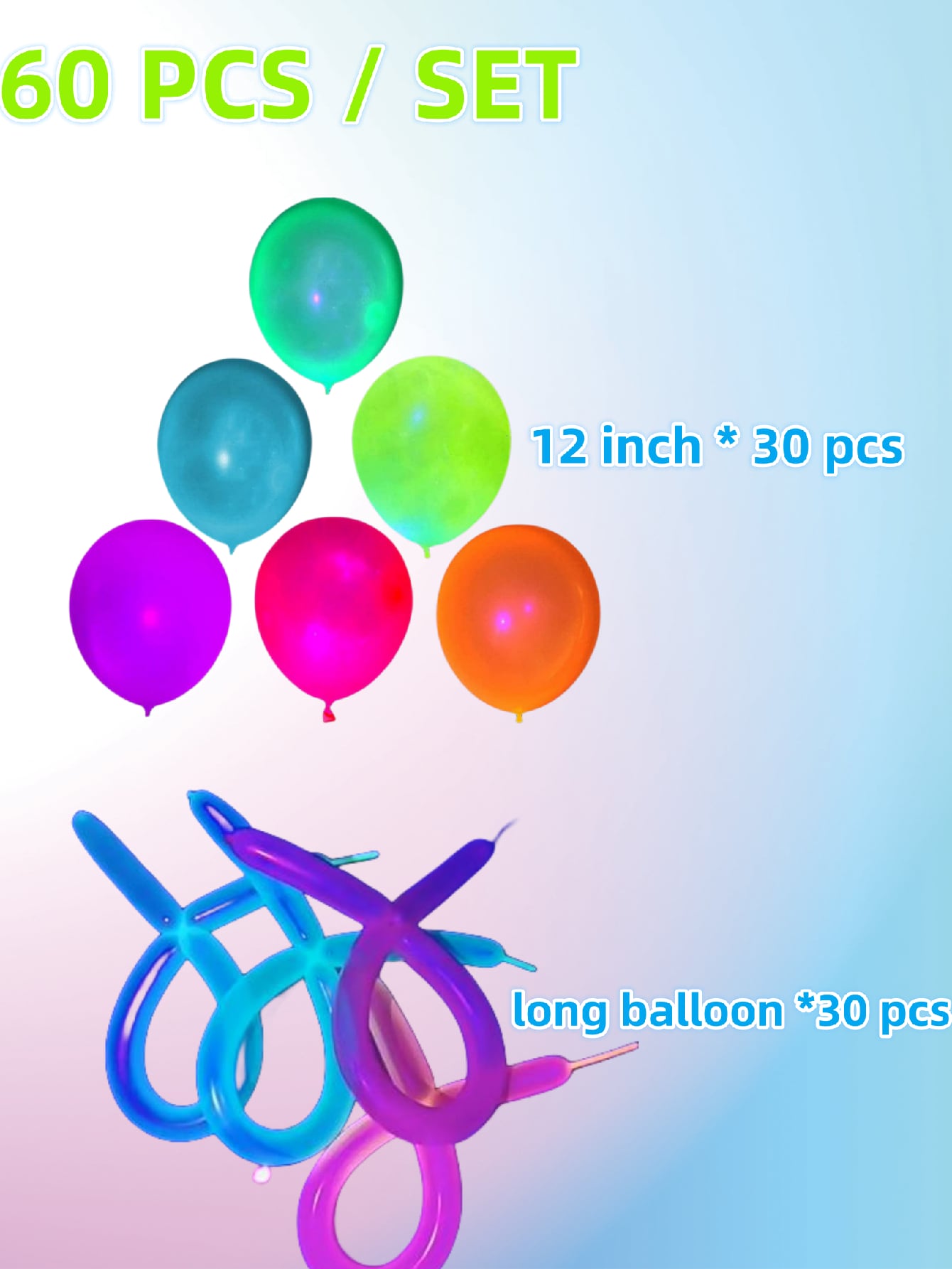 60 pcs / set long balloon and12inch round balloon mixed color ...
