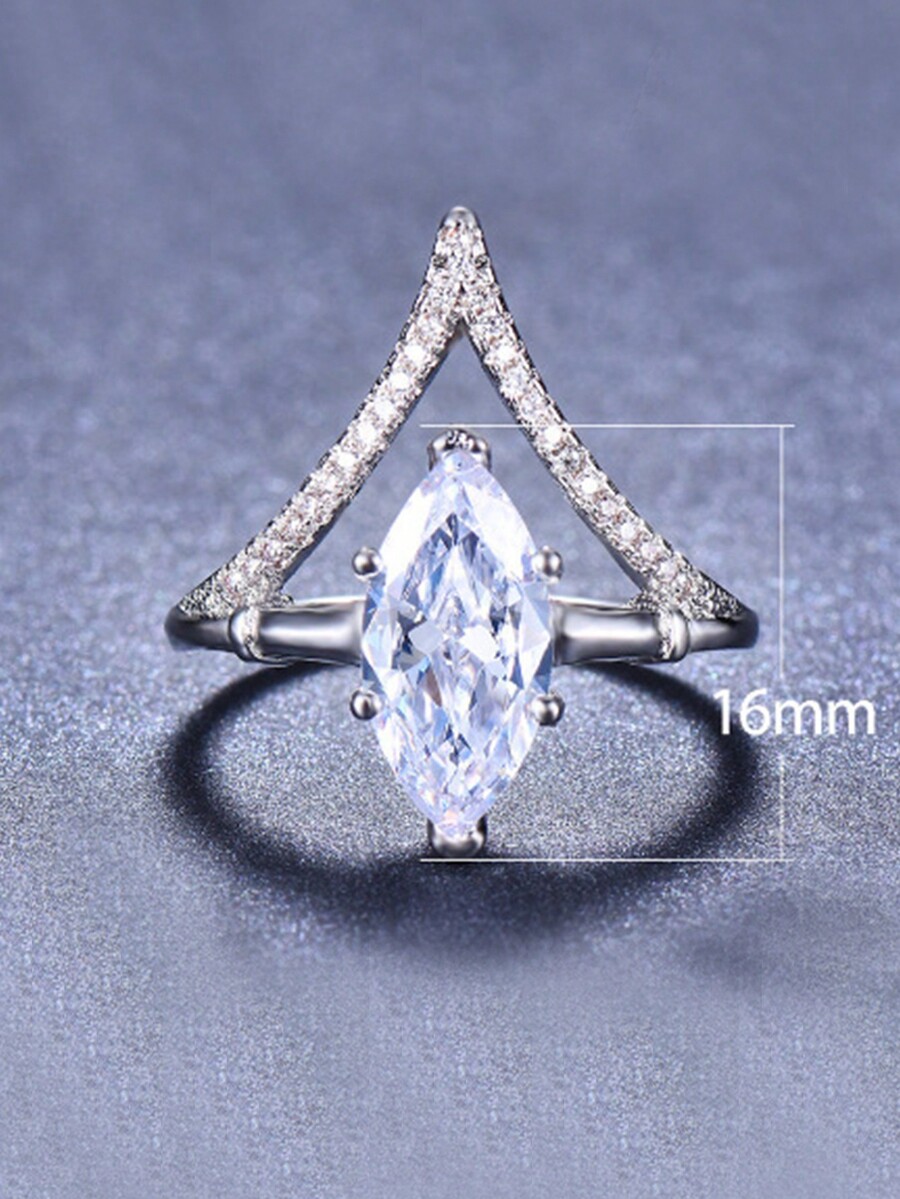 1Pc V-Shape Elegant Cubic Zirconia Decor Ring for Engagement, Promise ...