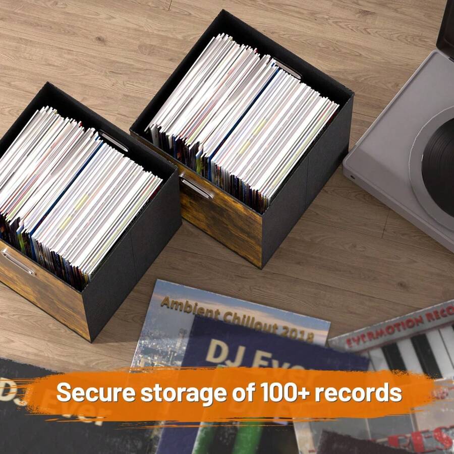Vinyl Record Storage Box, Vinyl Record Case Set of 2, Stackable Vinyl ...