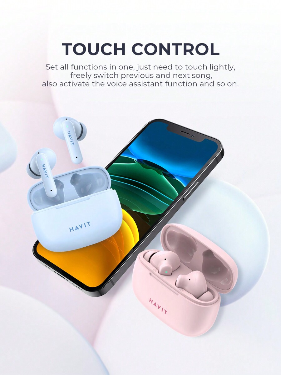 HAVIT TW967 TWS Wireless Stereo Earbuds, Pink Bubbles, Full Range Hi ...