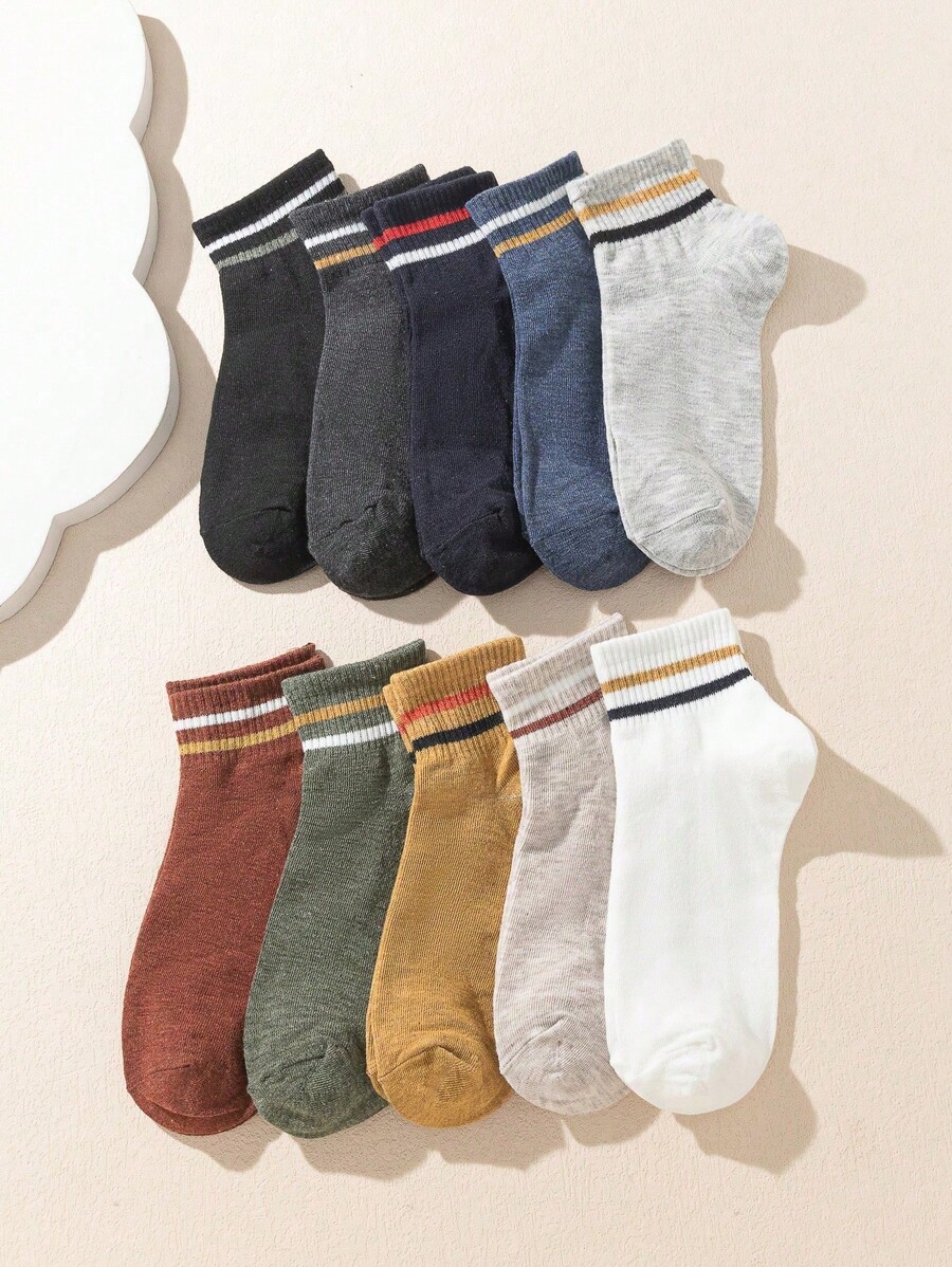 10 Pairs Children's Solid Color College Style Athletic Socks With ...