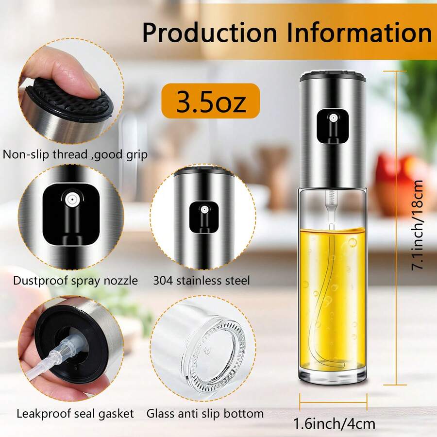 2 Pack Oil Sprayer for Cooking Stainless Steel Nozzle, 100ml Glass ...
