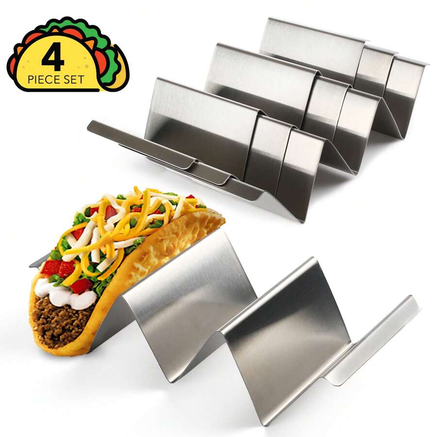 Taco Holder Stand with Handles, Set of 4, Stainless Steel Taco Rack ...