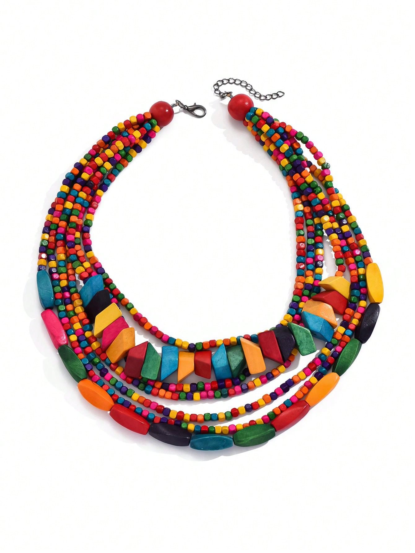1pc Vintage Bohemian Style Colorful Wood Layered Necklaces Elegant Casual Jewelry For Womenandteen