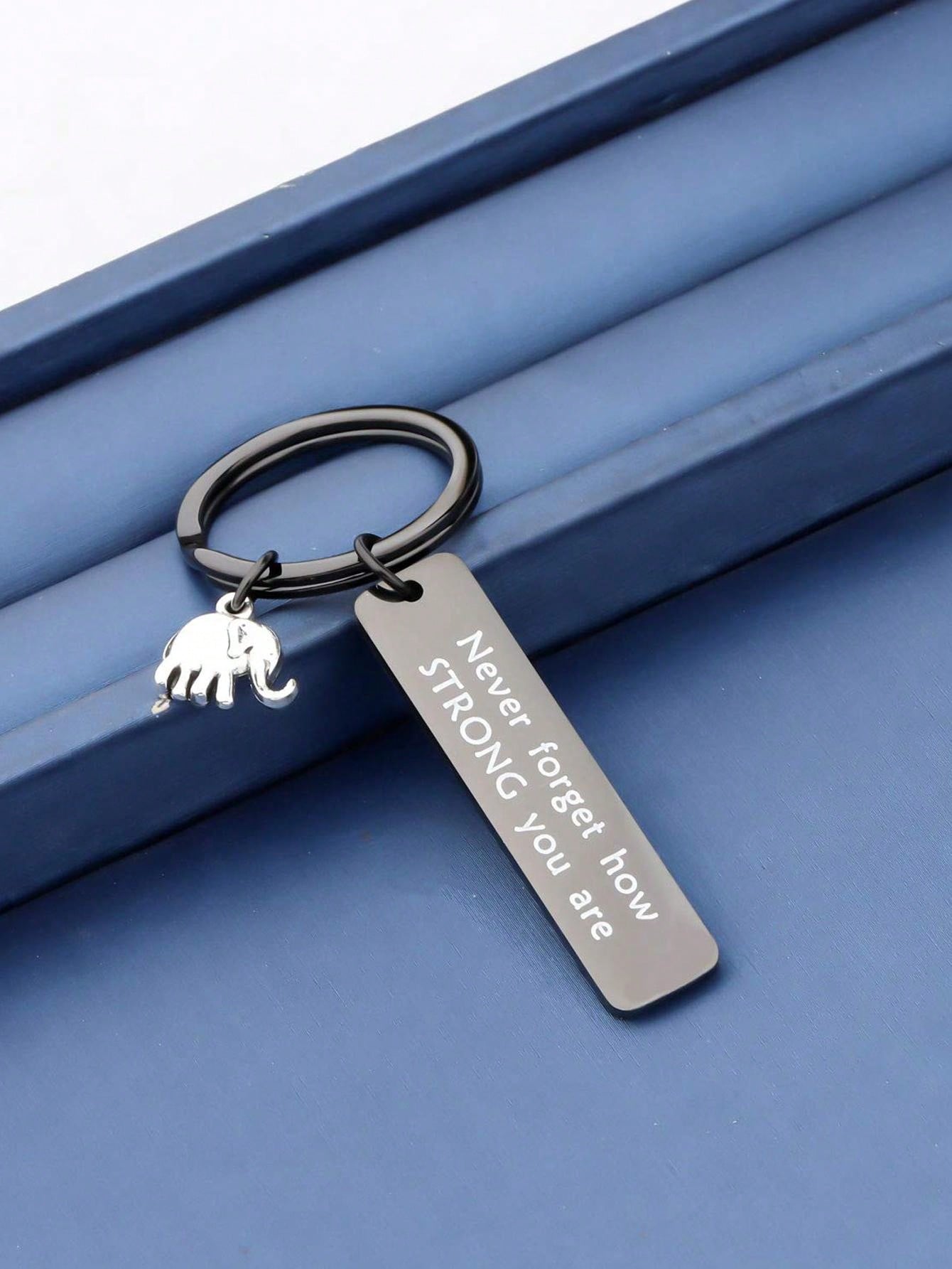 Slogan Graphic Rectangle & Elephant Charm Keychain | SHEIN USA