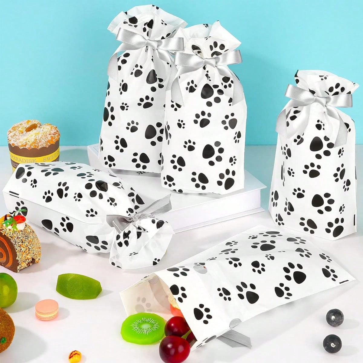 10pcs Paw Print Gift Bags, Plastic Dog Gift Bags With Drawstring, For ...