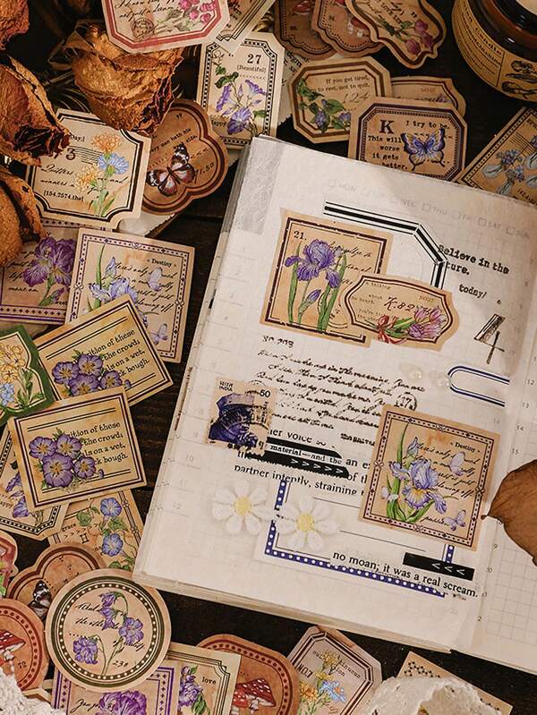 46pcs Random Vintage Scrapbooking Sticker, Adhesive Label For Journal ...