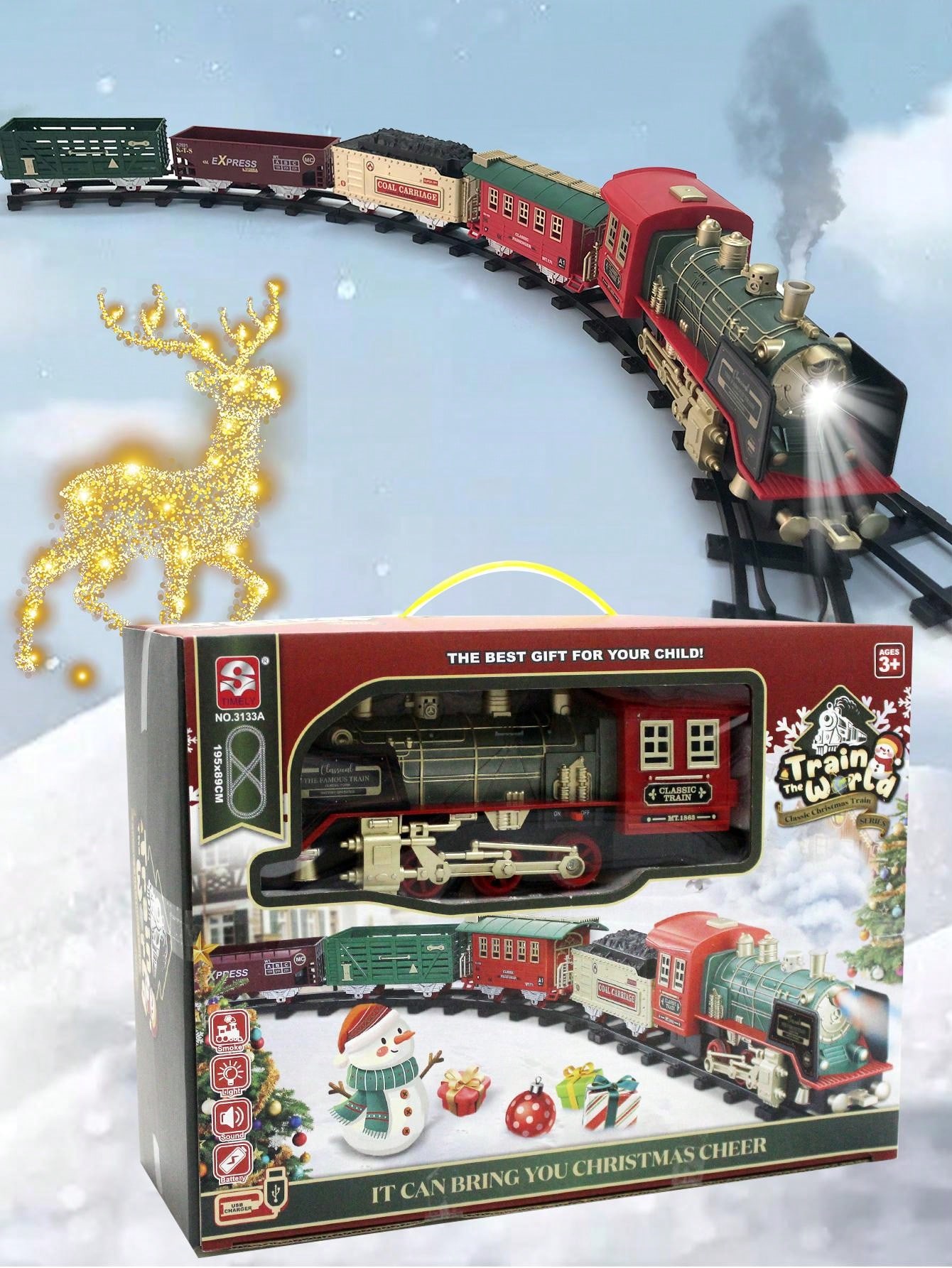Christmas Train Set with smoking ,light and music,Electric Train Toy ...