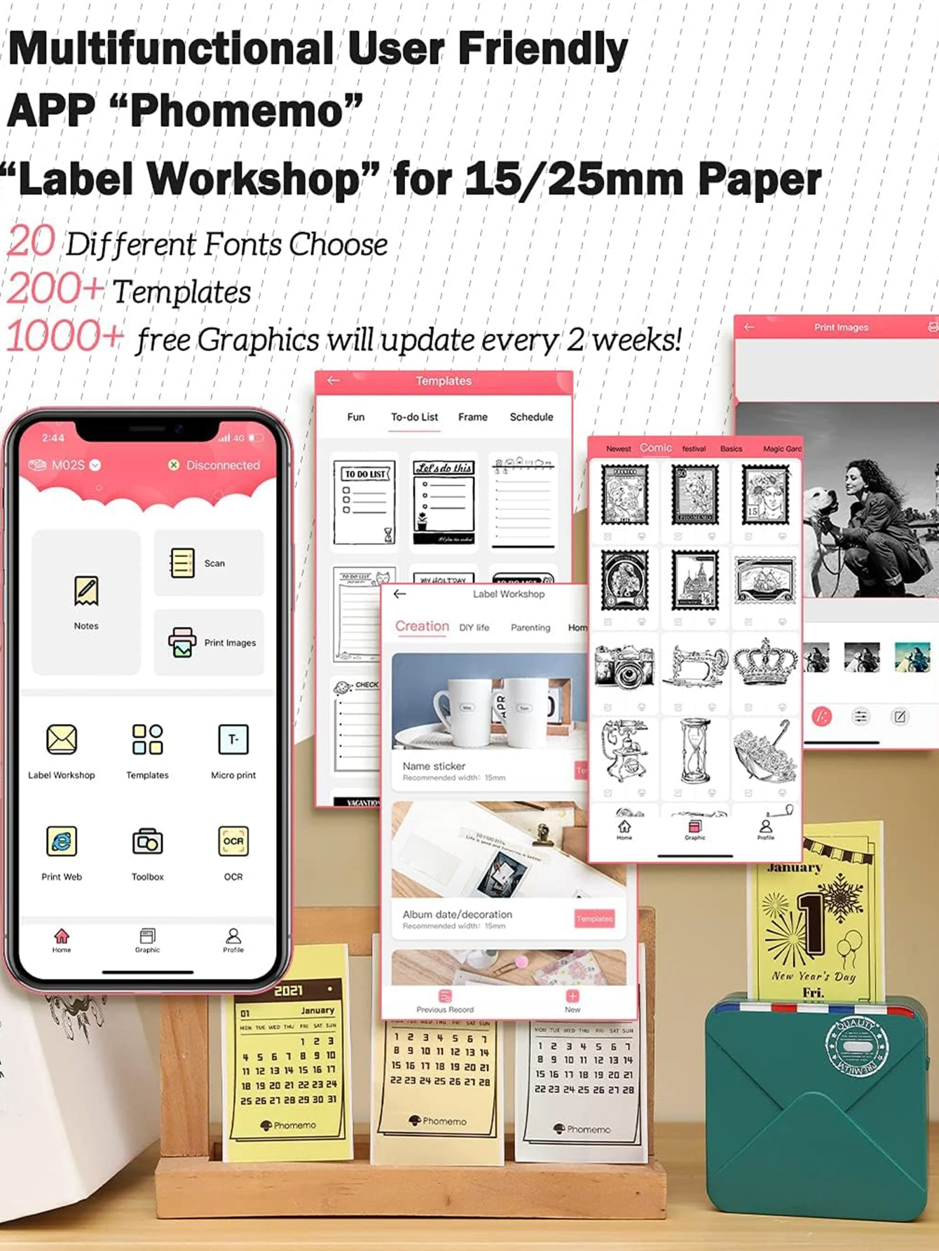 Phomemo 1 Set M02S Portable Printer With 1pc 53mm White Sticker Thermal ...