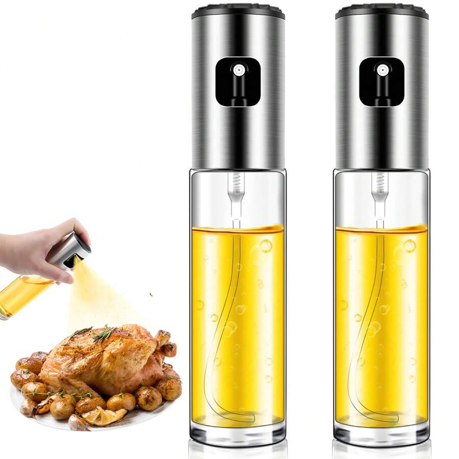 2 Pack Oil Sprayer for Cooking Stainless Steel Nozzle, 100ml Glass ...
