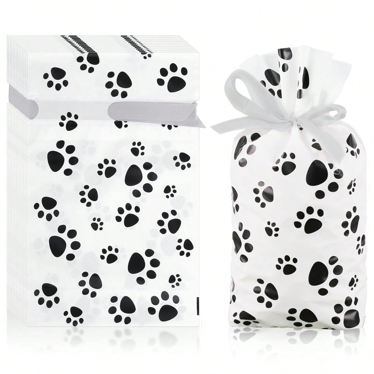 10pcs Paw Print Gift Bags, Plastic Dog Gift Bags With Drawstring, For ...