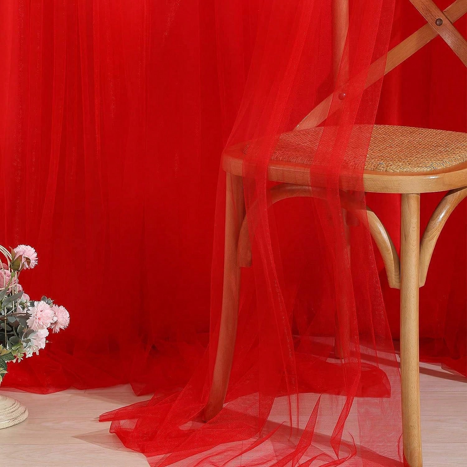 Red Mesh Sheer Curtains | SHEIN USA