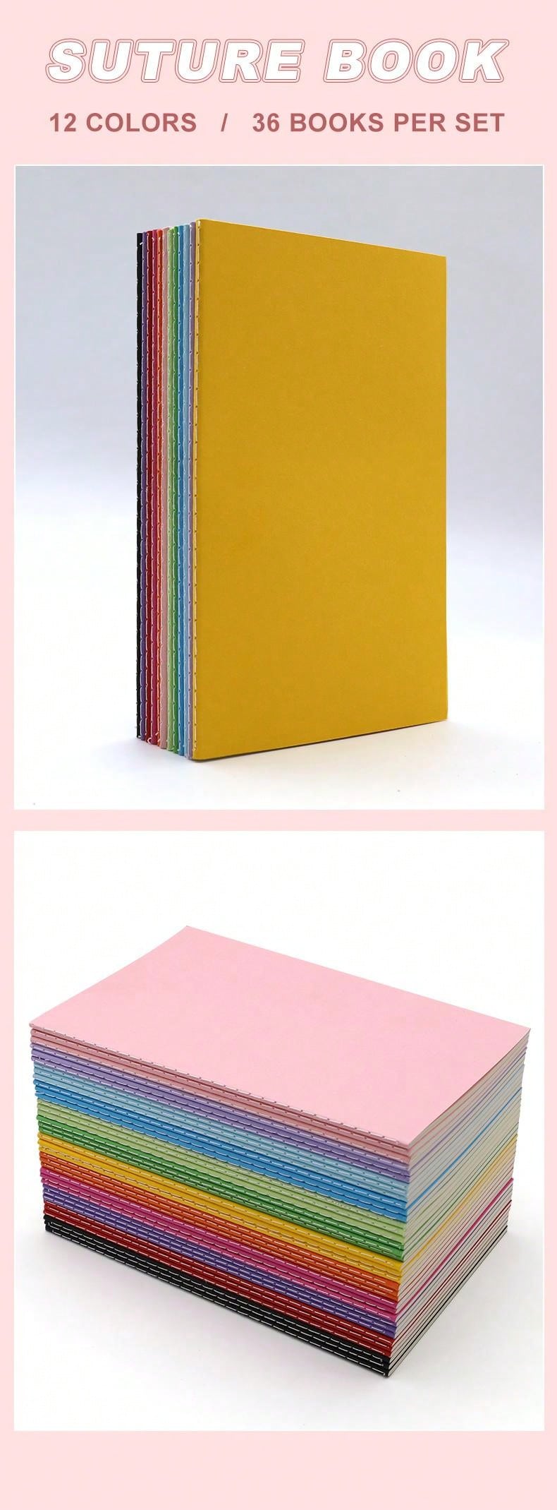 36pcs/set 12-color Automobile Thread Notebook, Simple Rainbow Design ...