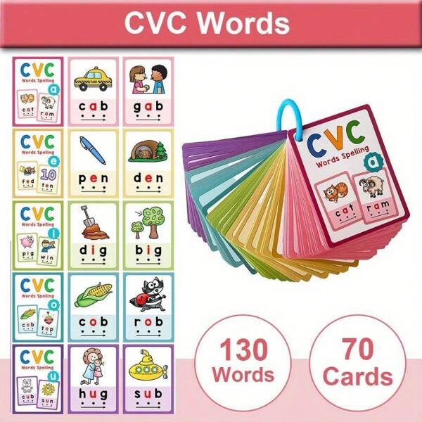 Montessori Kids CVC English Words Learning Cards Short Vowel Phonics ...