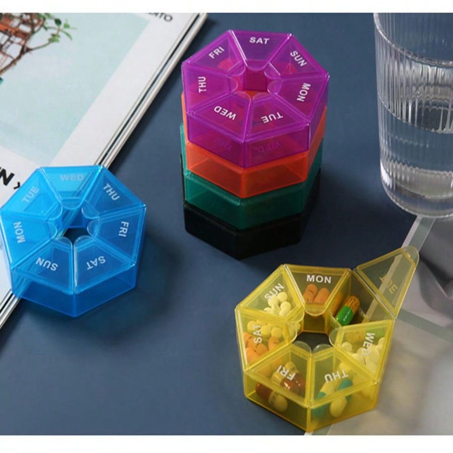 1pc Portable 7-day Pill Box In Multiple Colors, Mini Round Pill ...