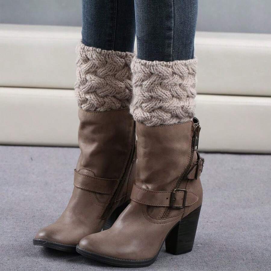1 Pair Of Knitted Handmade Boot Cuffs In Beige Color, With Thick Chunky ...