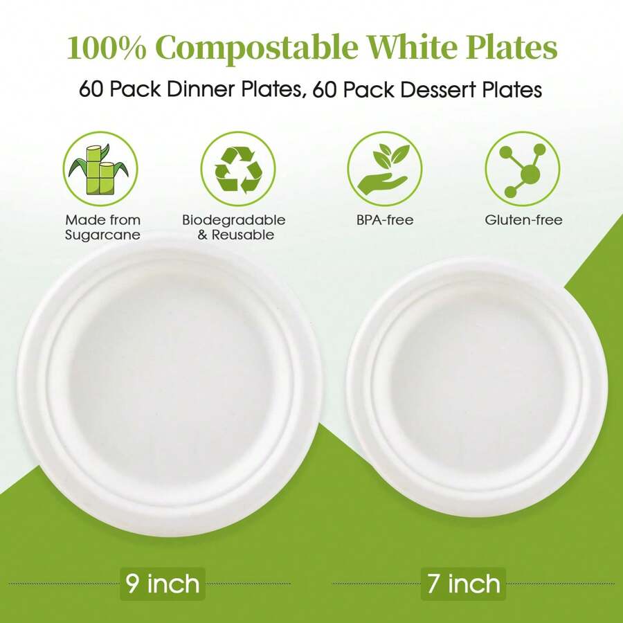 ECOLipak 120 Pack Compostable Christmas Paper Plates, 9 inch and 7 inch ...