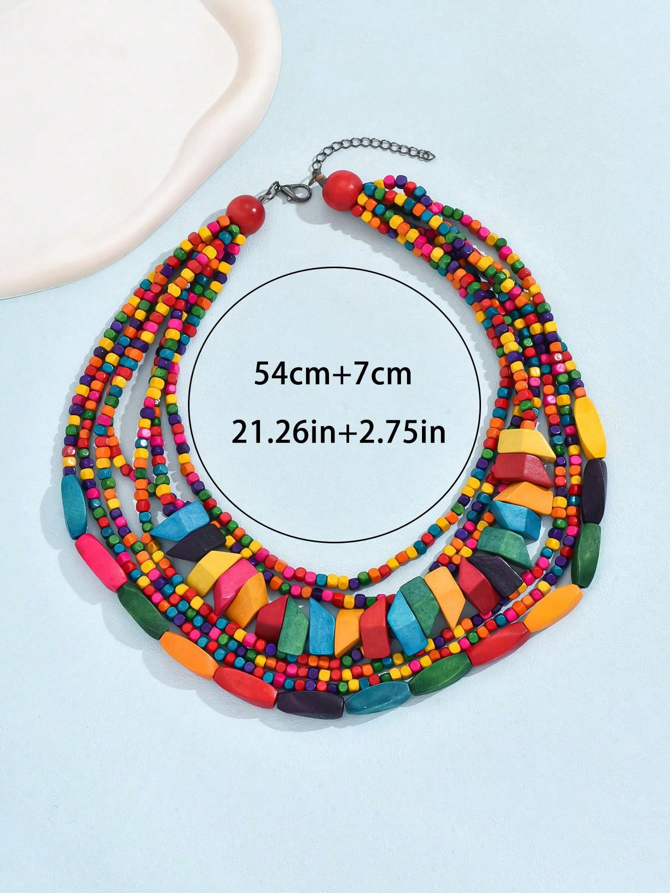 1pc Vintage Bohemian Style Colorful Wood Layered Necklaces Elegant Casual Jewelry For Womenandteen