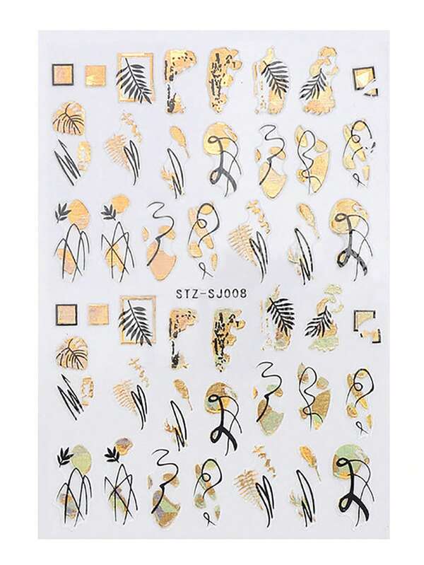 Nail Stickers With Two-tone Hot Stamping, Broad Leaves, Black And Gold ...
