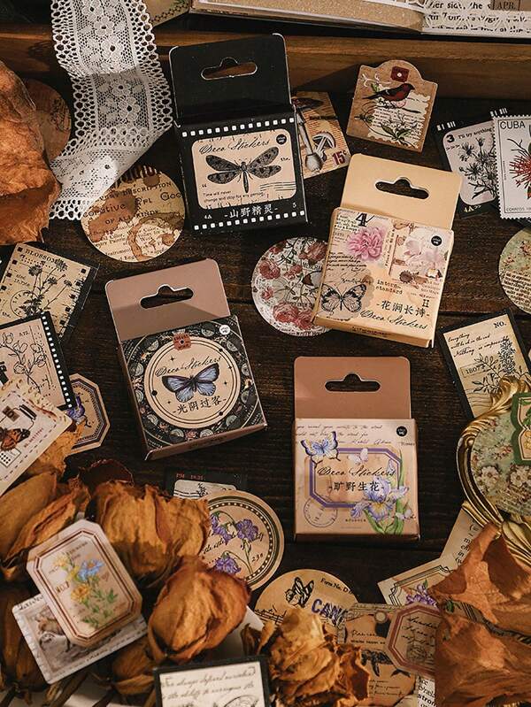 46pcs Random Vintage Scrapbooking Sticker, Adhesive Label For Journal ...