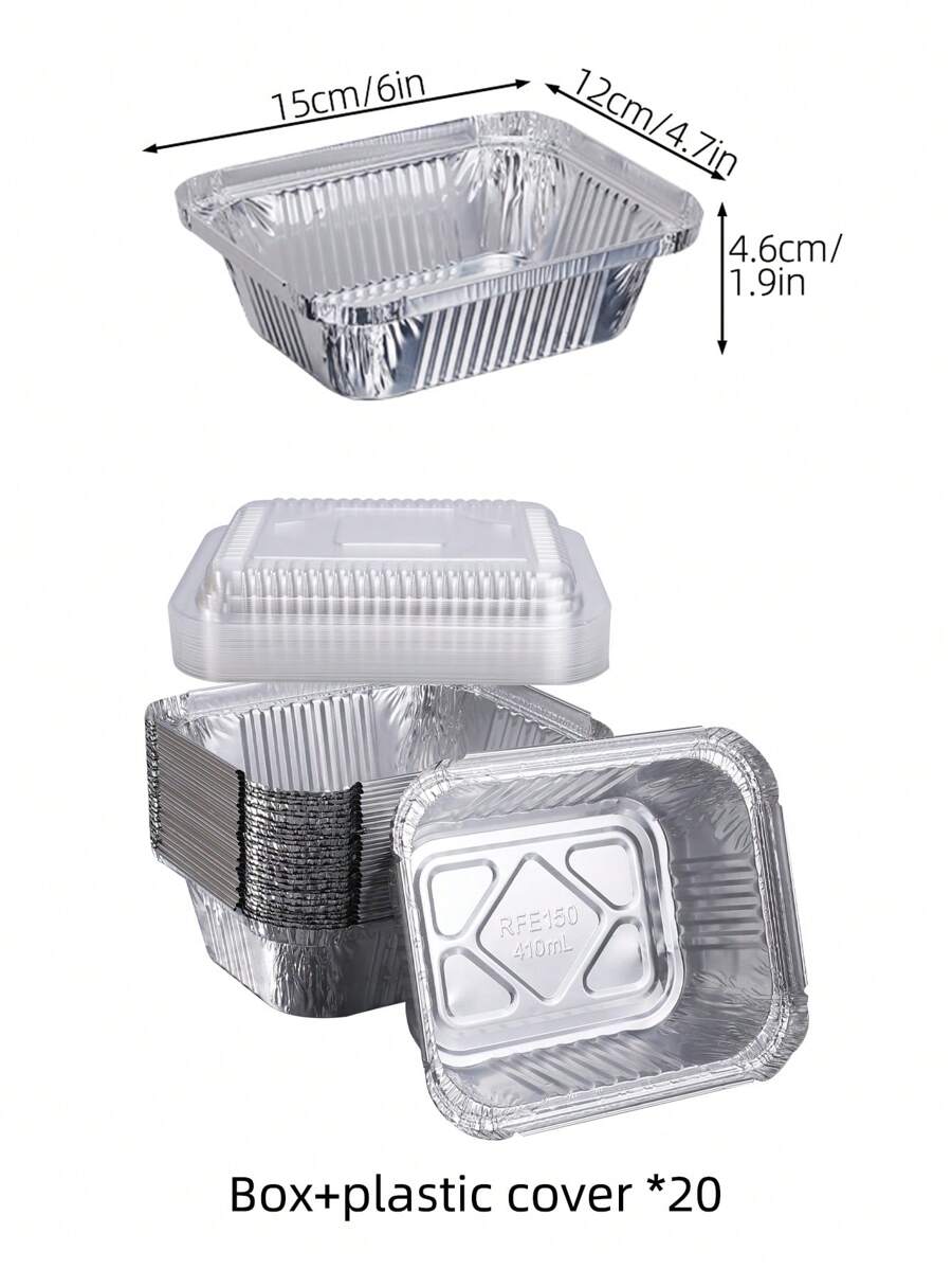 15pcs (410ml+Plastic Lid) Aluminum Foil Baking Box, Suitable For Food Packaging And Takeout In ...
