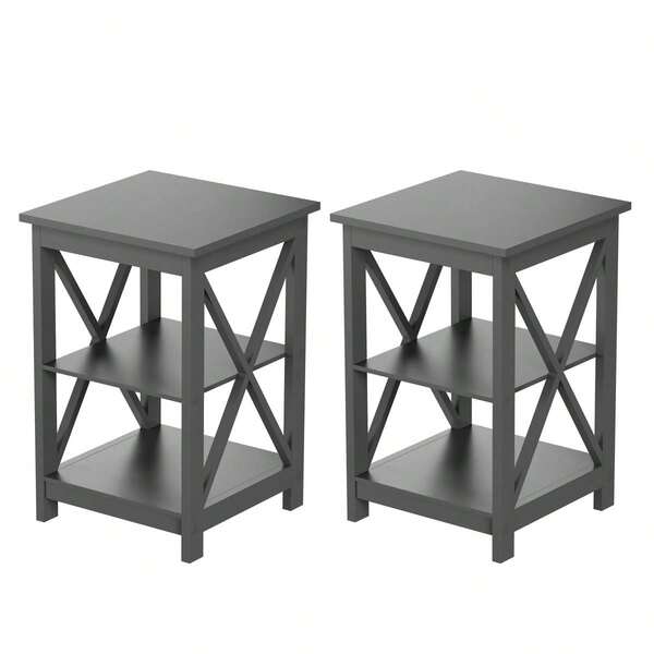 Side Tables with 2 Shelves (Set of 2), Grey | SHEIN USA