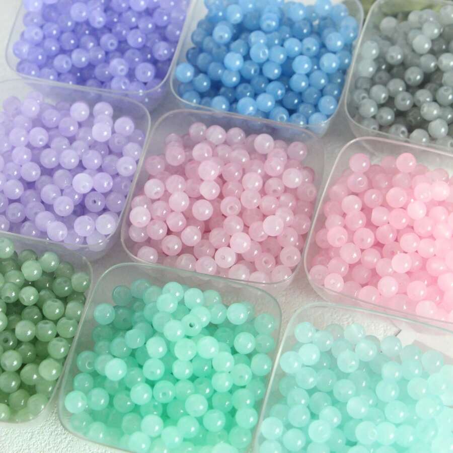 100pcs Colorful Imitation Jade Glass Beads 8mm Round Loose Spacer Beads ...