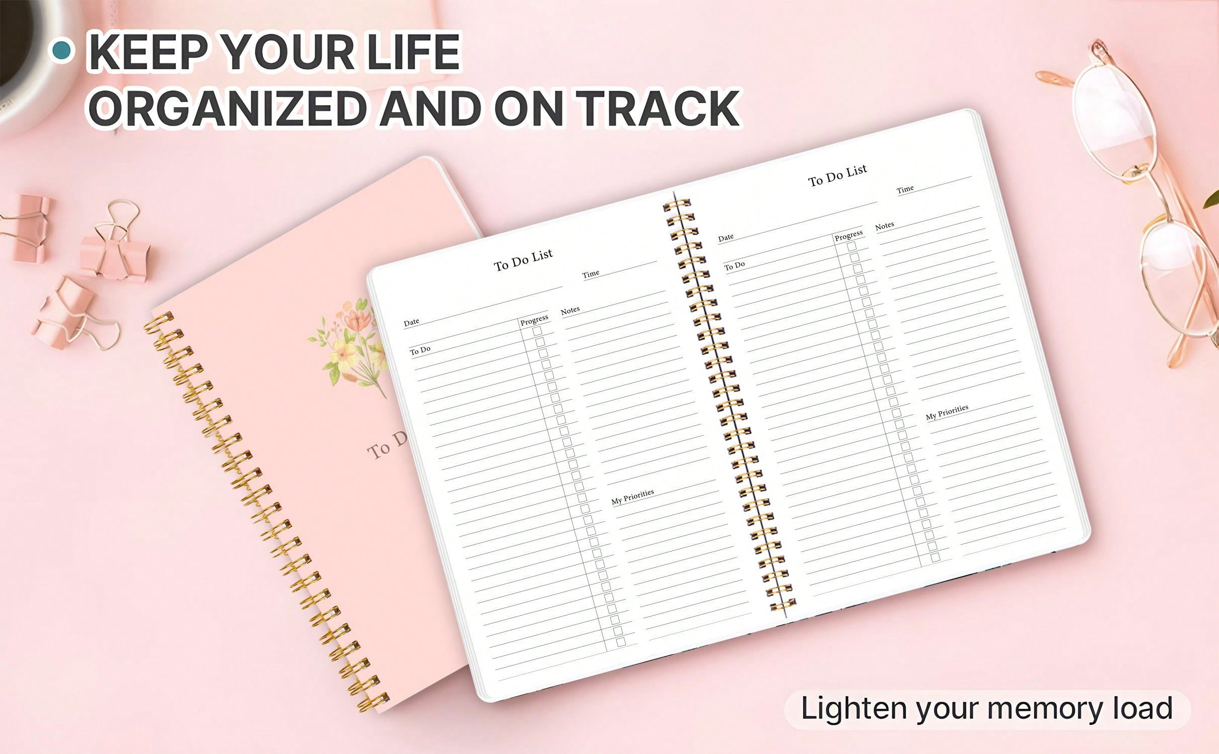 Daily Planner Notebook - Spiral Bound To Do List Tracker, Undated To Do ...