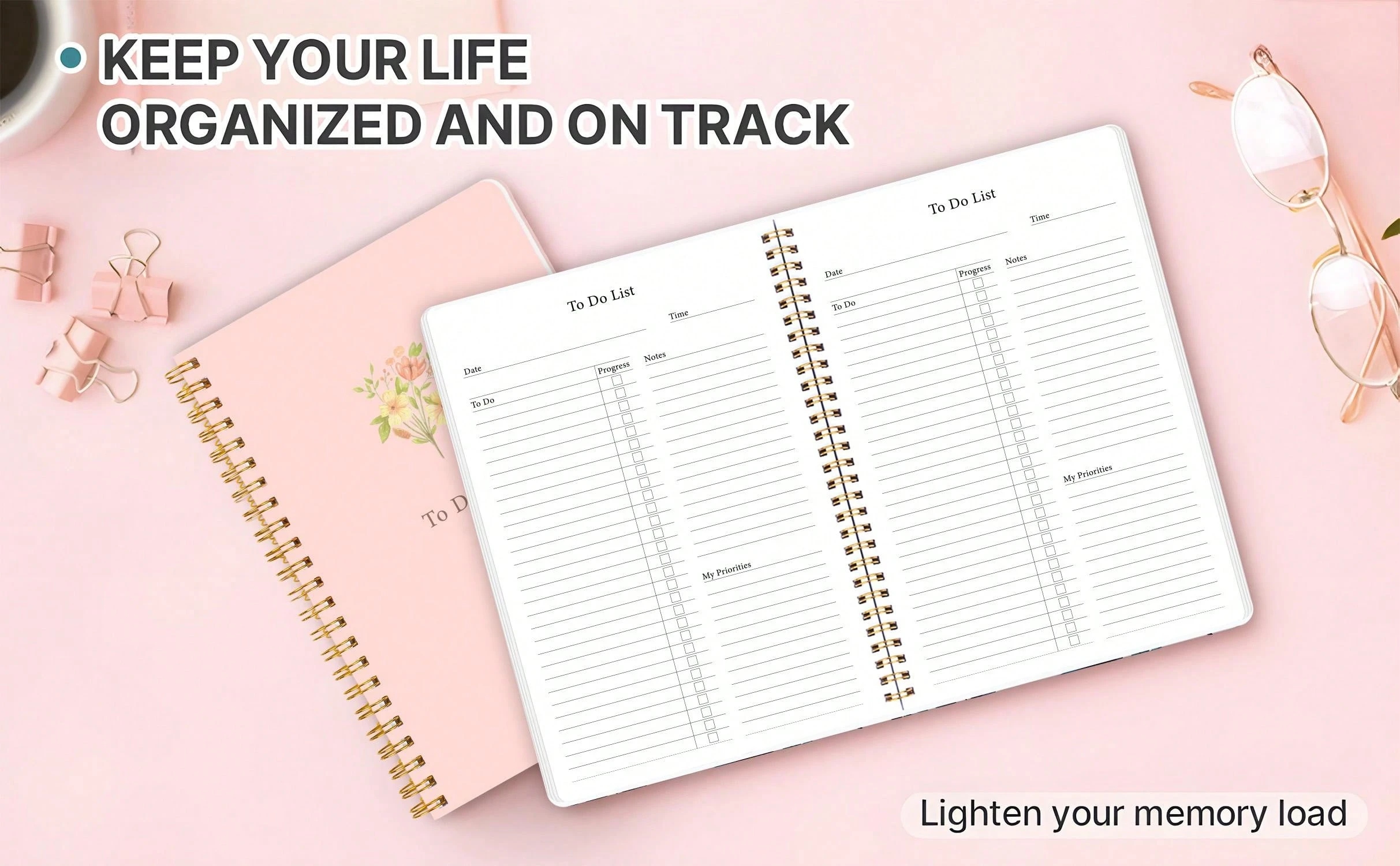 BUBU Daily Planner Notebook - Spiral Bound To Do List Tracker, Undated ...