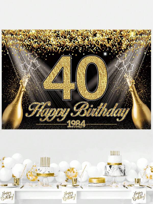 1Pc Black Gold 40th Happy Birthday Backdrop Banner 40 Years Old ...
