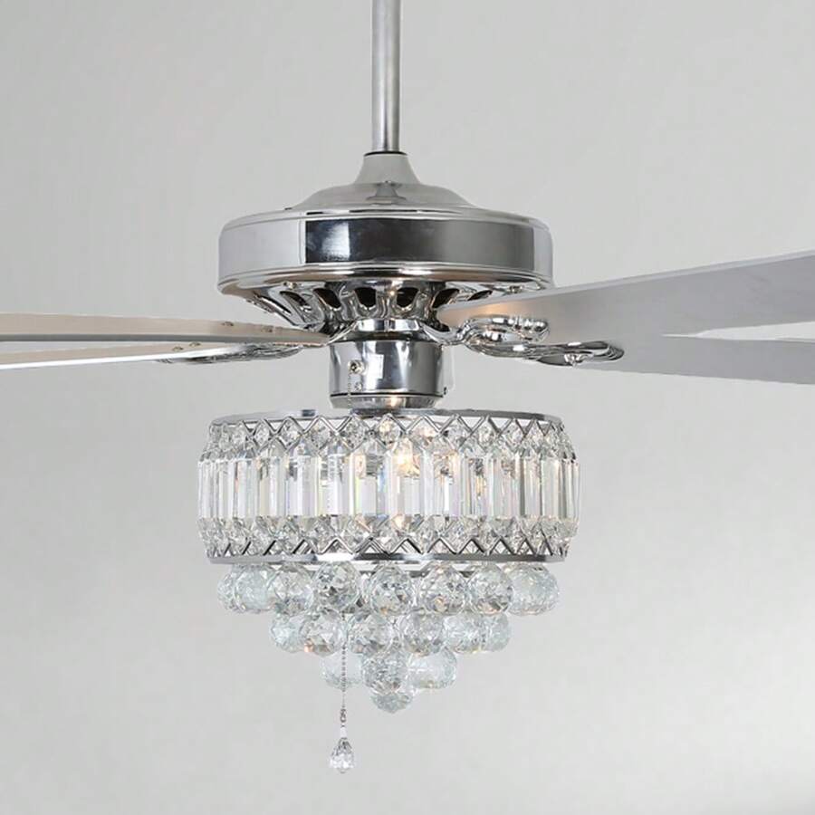 52 inch Chrome Crystal Ceiling Fan with Light, 3 Fan Speed Ceiling Fan ...