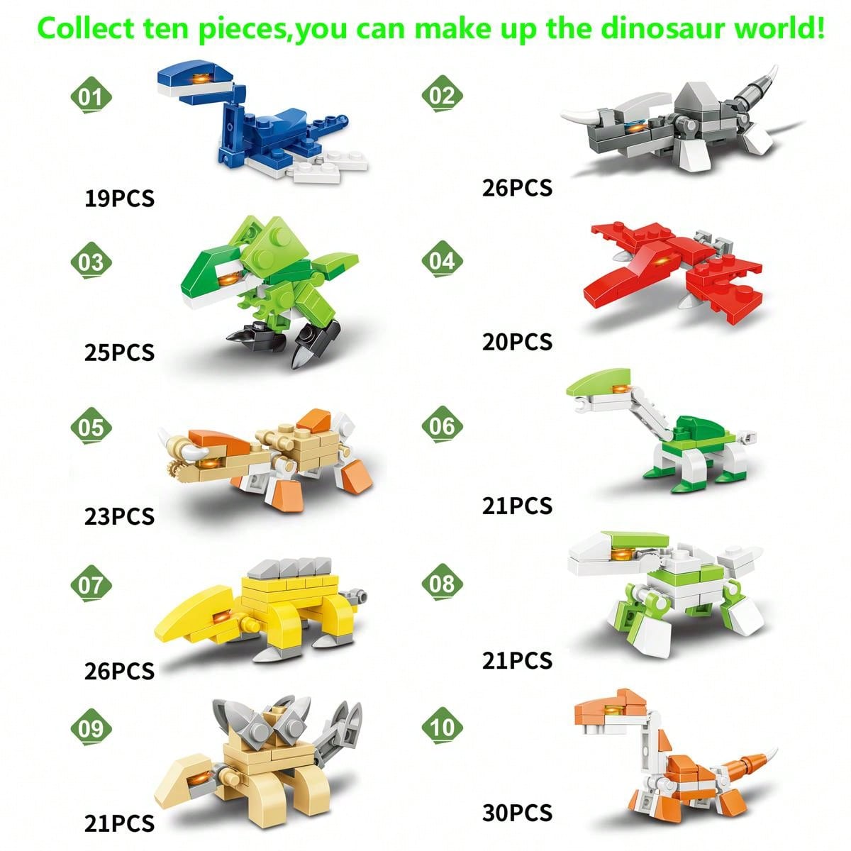 Small Particle Dinosaur Building Blocks, Multiple Random Options, Set ...