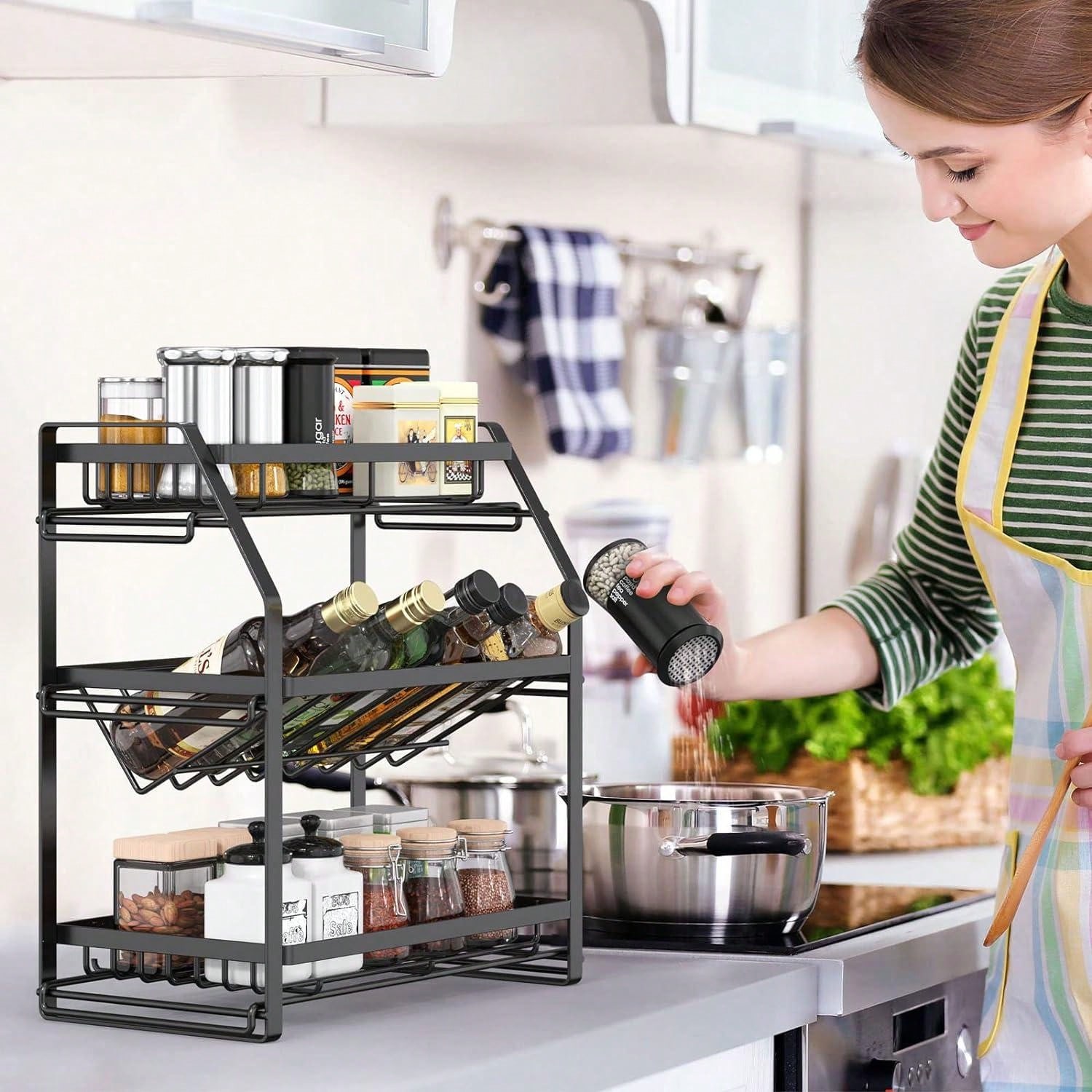 RAINBEAN Spice Rack Organizer 3 Tier Seasoning Organizer Kitchen Spice ...
