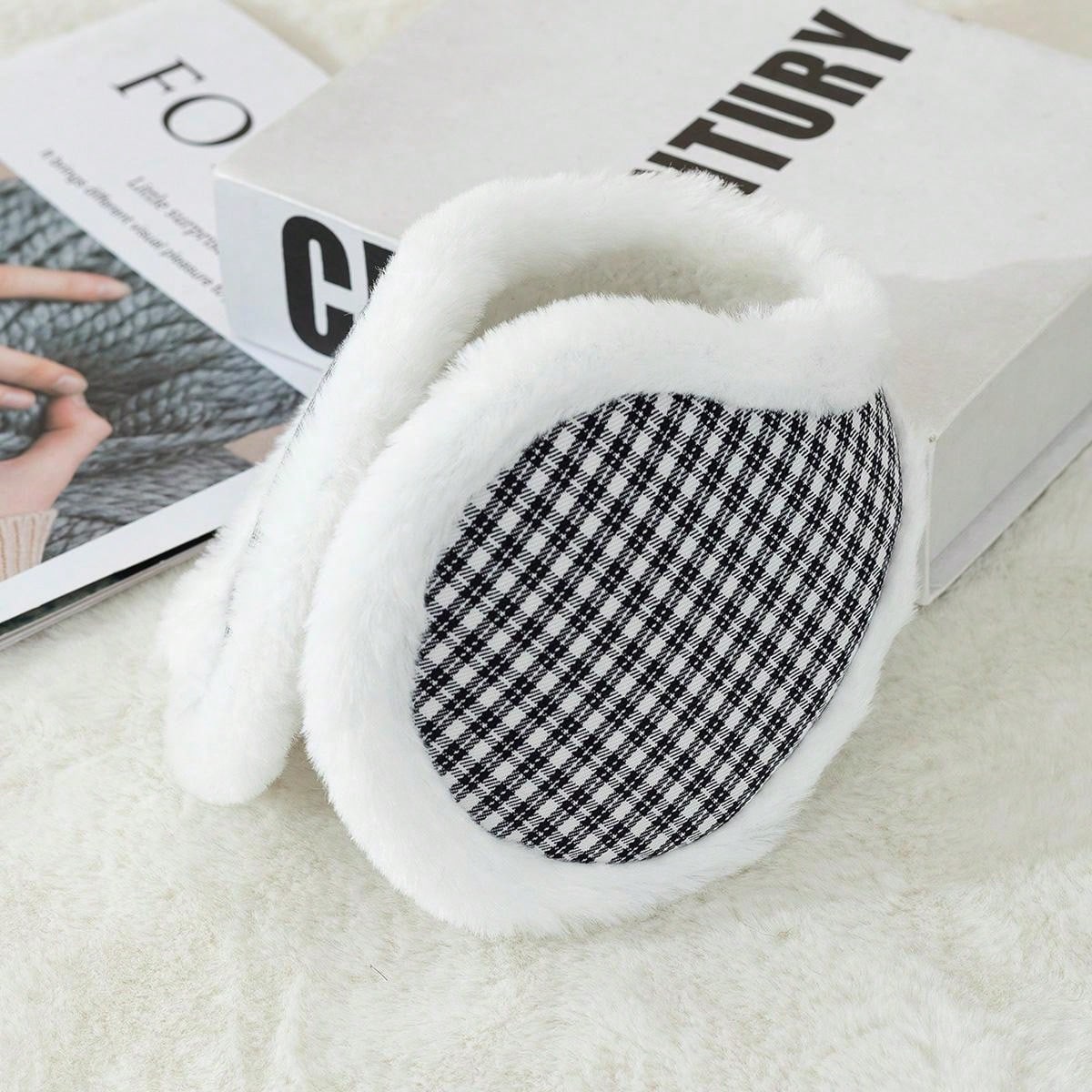 Ear Muffs For Winter Outdoor Activities, Made Of Checked Flannel And ...