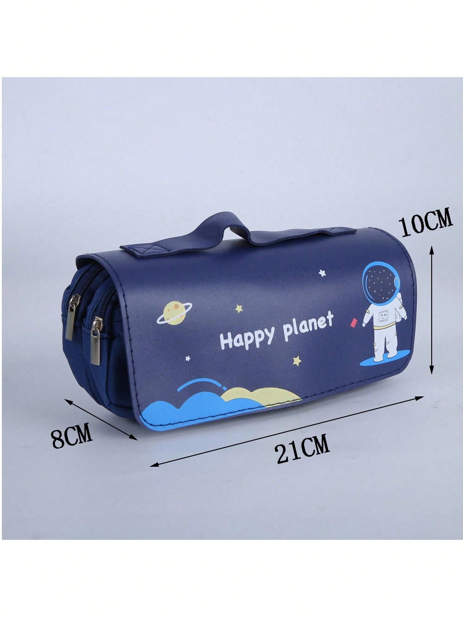 Space Themed Flip-Top Pen Case Large Capacity Pencil Pouch With Handle ...