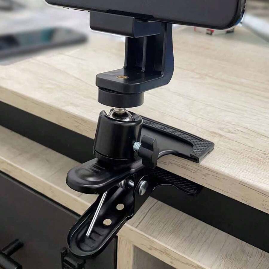 1pc 360° Rotatable Ballhead Camera Clamp Mount With Spring Grip Tripod ...