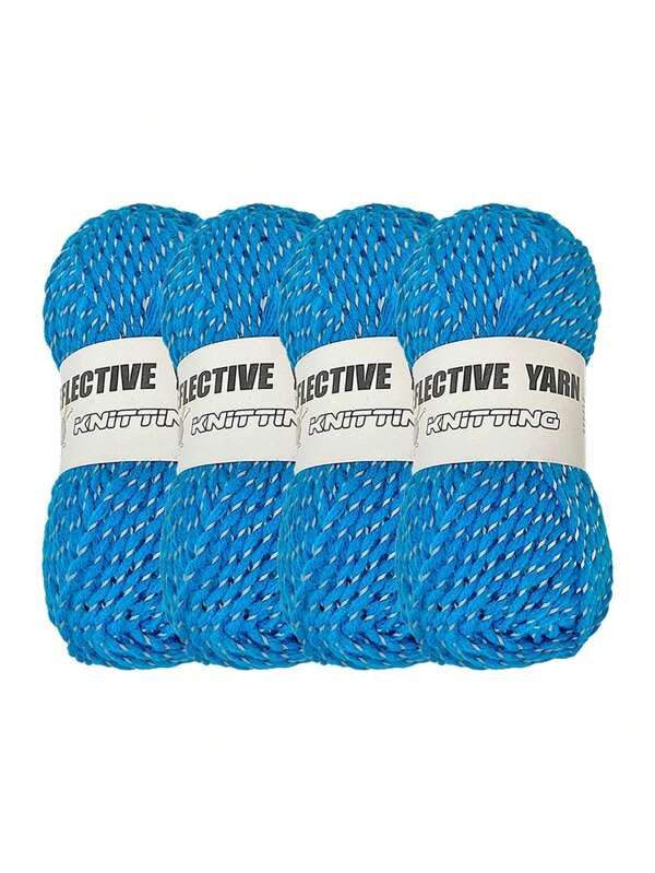 4 Rolls Blue Reflective Yarn For Knitting, Crocheting, And Weaving ...