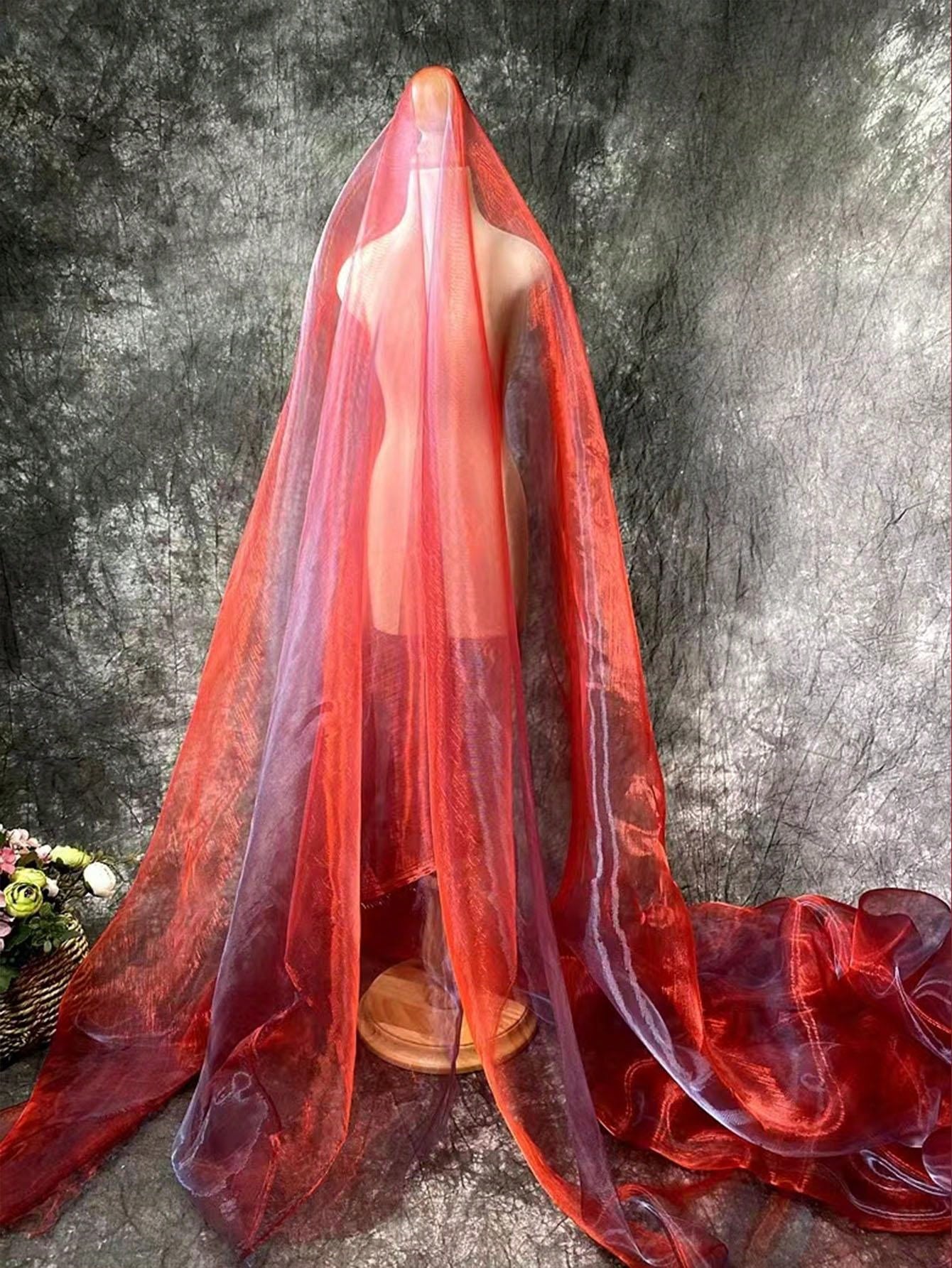 1pc Gradient Two-Color Mesh Fabric, Laser Texture See-Through Fabric ...