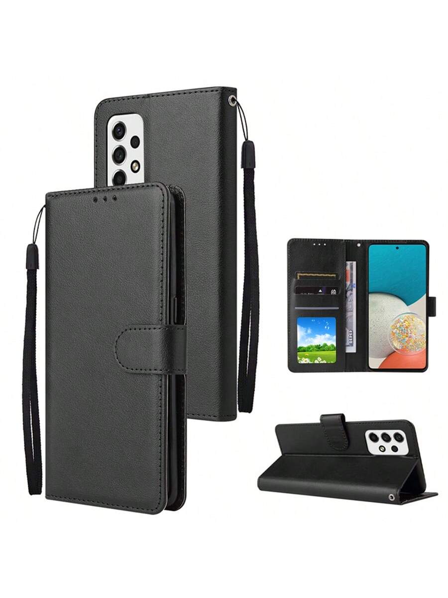 جراب أسود محفظة مع فتحة بطاقة وإطار صور وظيفة دعم القلبة لسامسونج ...