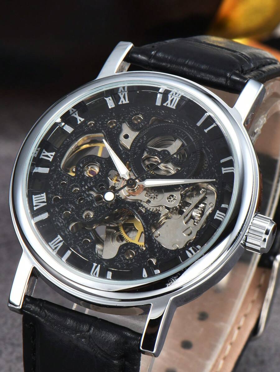 LONGLUX One Piece Men's Automatic Skeleton Mechanical Strap Watch Roman ...