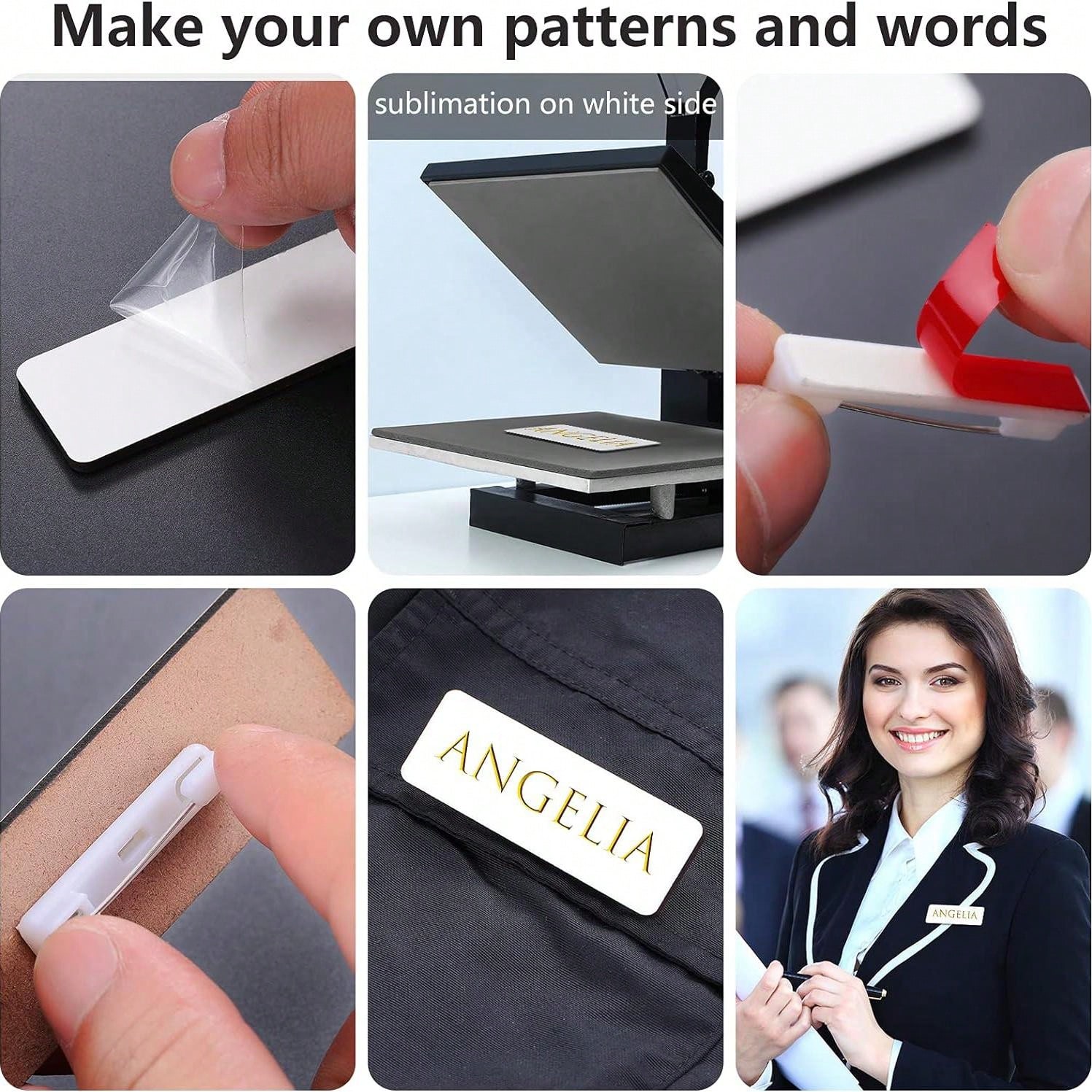 10 Pieces Sublimation Name Tag Rectangle DIY Blank ID Name Badge With ...