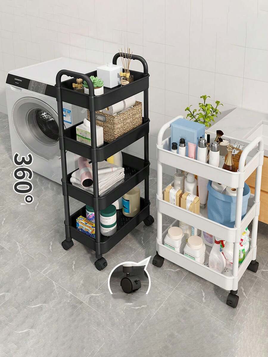 3-tier Storage Rack Trolley With 4 Swivel Wheels, Bathroom Organizer ...