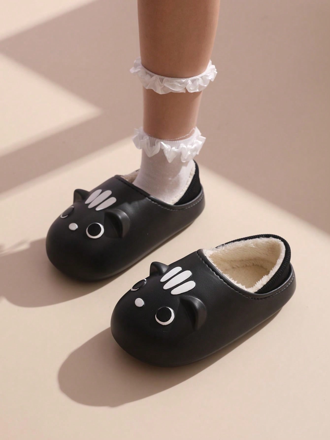 Cute Black Cat Soft Bottom Winter Slipper With Heel Cap For Women, Home ...
